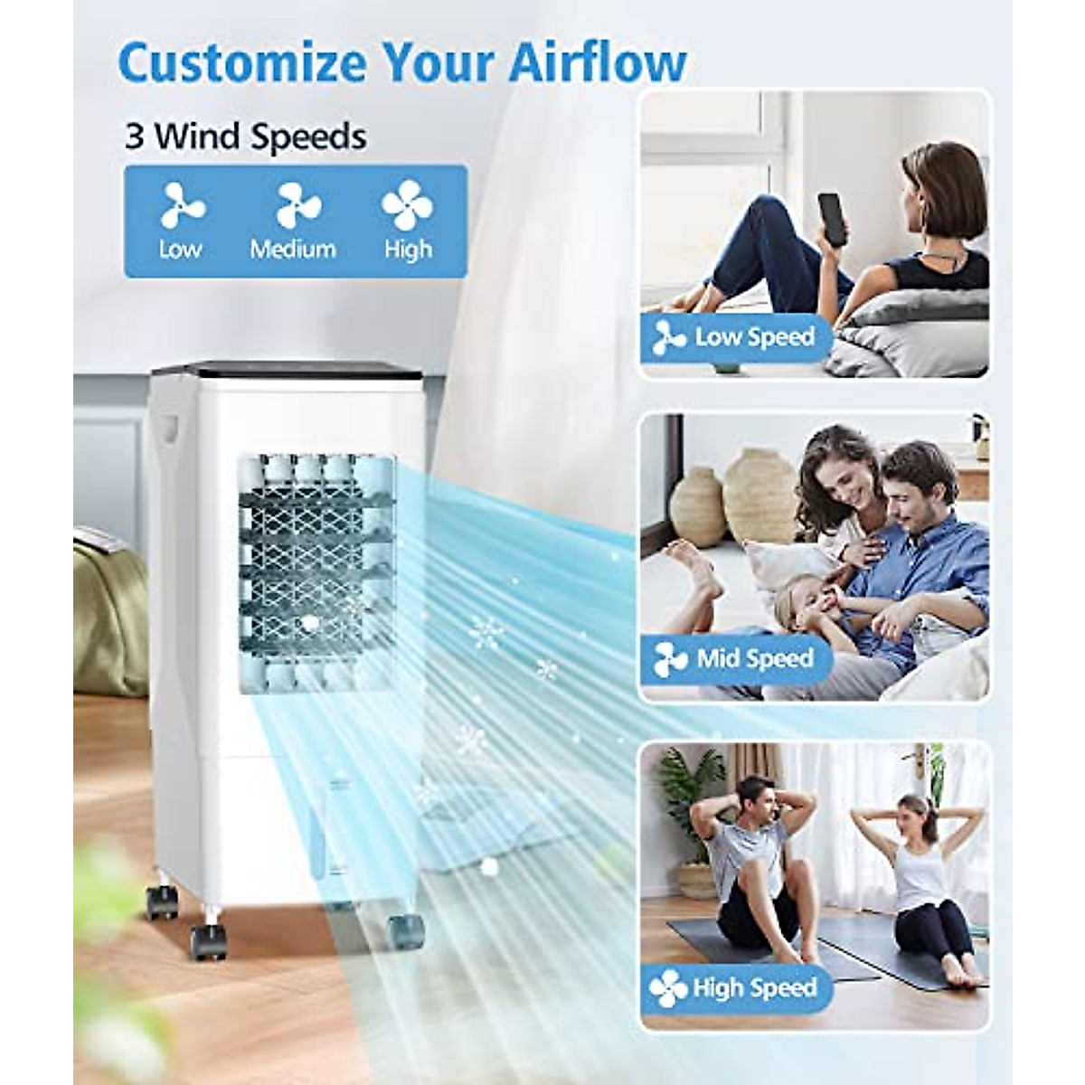 Portable Air Conditioners, Air Conditioner Portable, 3-In-1 Air Conditioners with 3 Wind Speeds & Remote Control, 60°Rotation, Air Conditioner Portable for Room Office Home