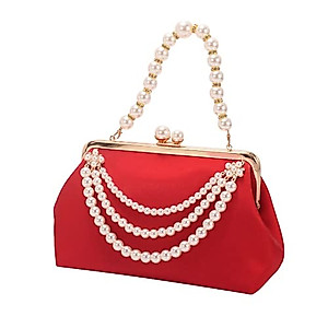 Black, Red and Gold Clutch Purses for Women, Vintage Pearl Satin Evening Handbags for Wedding, Bride Clutch bags with Pearls