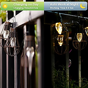 MakForU Solar String Lights Outdoor, 10ft 10 LED Bulbs Hanging Light Retro Metal Industrial-Style Waterproof Solar Powered Light for Patio Garden Wedding Bistro