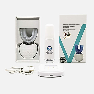 Ultrasonic Toothbrush, Automatic Toothbrush 360° Electric Sonic Toothbrush Teeth Whitening Kit with LED Light, Lebond Manual Toothbrush Teeth Whitening,White