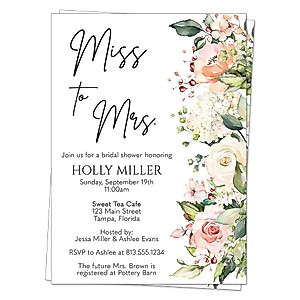 Bridal Shower Invitation Wedding Shower Invite Miss to Mrs Bachelorette Party Last Fling Before the Ring Floral Flowers Printed Cards Customized Personalized Cards (12 Count)