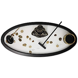 Japanese Zen Garden Kit Home Decor - Buddha Incense Stick Holder Office Desk Accessories - Zen Garden Sand Corner Desk Office Decor - Buddha Statue Table Top - 13.5" x 6.25" x 5"