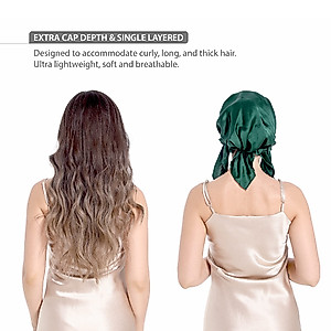 100% Silk Bonnet for Sleeping, Hair Bonnet with Tie Band, Large Silk Sleep Cap for Curly Hair, Silk Hair Wrap for Hair Care, Emerald