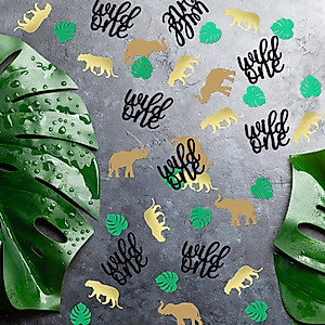 Jungle Safari Wild One Confetti, Tropical Leaf, Animal Confetti, First Birthday, Safari Tropical Party Decrations, 210 Pcs