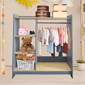 Kids' Armoires & Dressers, Kids Dress Up Storage, Open Hanging Armoire, Baby Dresser, Kids Wardrobe, Toddler Dress Up Rack, Organizer, Clothes Rack for Girls, Closet for Baby Clothes, Bedroom (Grey)