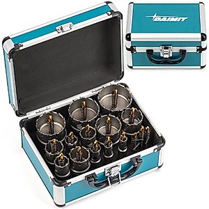 DAIMIT 19Pcs TCT Hole Saw Kit, 1/2"-2-1/8" Heavy-Duty Tungsten Carbide Hole Saws Kit for Metal, Stainless Steel, Iron, Wood, Plastic, with 3*Detachable Pilot Drill Bits and 3*L-Wrench
