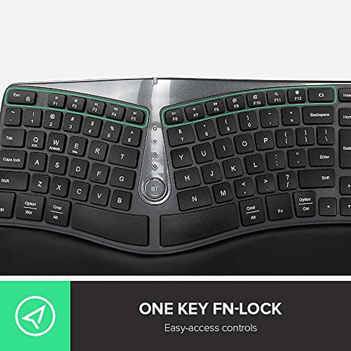 DeLUX Wireless Ergonomic Keyboard with Cushioned Palm Rest Against Carpal Tunnel, Ergo Split, Multi-Device Connection, Compatible with Windows, Mac OS (GM901D-Black)