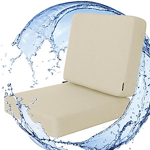 Favoyard Outdoor Deep Seat Cushion Set, 22 x 22 Inch Rainproof & 3-Year Fade Resistant Patio Furniture Cushions, Removable Seat Bottom & Back Cushion Covers with Ties for Chair, Sofa, Couch, Beige