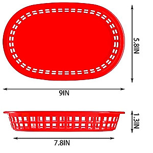 Cedilis 40 Pack Fast Food Basket, 9" x 5.8"x1.3" Plastic Food Serving Trays, Food Service Restaurant Baskets, Reusable Bread Fry Baskets for Hot Dogs, Burgers, Sandwich, Picnic, Parties, Deli Serving