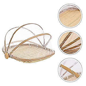 generic Bamboo Food Serving Tent Basket Rattan Woven Mesh Food Storage Basket Food Dome Lids for Picnic Party Bread Fruit Dessert Indoor Outdoor
