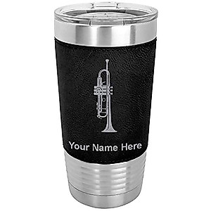 LaserGram 20oz Vacuum Insulated Tumbler Mug, Trumpet, Personalized Engraving Included (Faux Leather, Black)