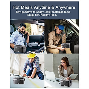 Nifogo Electric Lunch Box Food Heater 75W Portable Heated Lunch Box for Adults 3 in 1 Portable Food Warmer 110V/12V/24V, with 1,8L Removable Stainless Steel Container & Bag(Black)