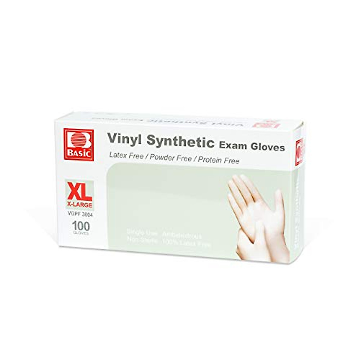 Basic Diagnostic VGPF3004 Clear Vinyl Exam Gloves, Latex-Free & Powder-Free, Extra-Large, Pack of 1000