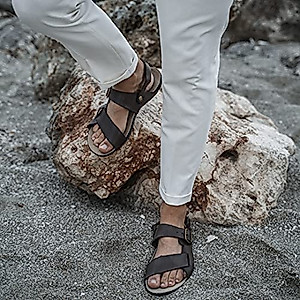 Harssidanzar Mens Leather Sandals Adjustable Ankle Strap sandals GM205,Brown,Size 9
