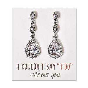 A+O Bridesmaid Gift, Teardrop Cubic Zirconia Crystal Earrings in Silver