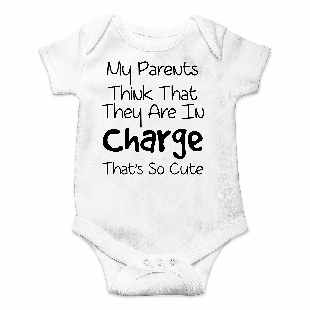 CBTwear My Parents Think That They Are in Charge Baby Bodysuit Funny Infant Outfit Unisex Humor Romper (Newborn, White)