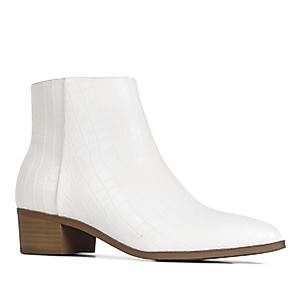 J. Adams Viper Booties for Women - White Faux Crocodile Print Material Pointed Toe Low Heel - 8