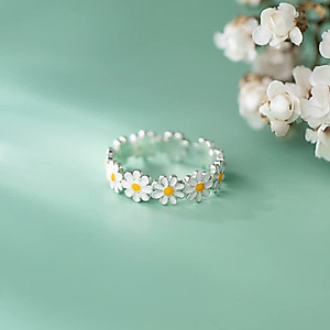 Fashionable Droplet Design Trendy Korean Daisy Flower Rings for Women Finger Ring Fine Jewelry