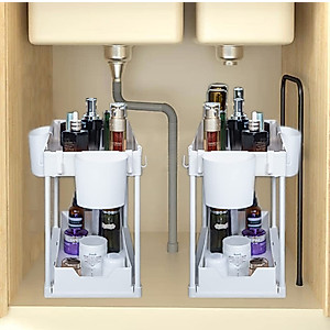 Under Sink Organizers and Storage,2 Pack Under Sink Organizer 2 Tier Under Cabinet Storage Bathroom Cabinet Organizer Bathroom Organizer Under Sink