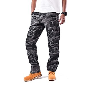 BACKBONE Mens Fashion Bright Camouflage Cargo Pants Military Combat Style BDU Pants (XL, Black Camo)