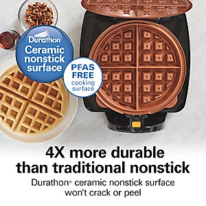 Hamilton Beach 26031 Belgian Waffle Maker with Removable Nonstick Plates, Single Flip, Ceramic Grids, Black
