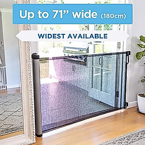 Perma Child Safety Indoor/Outdoor Deluxe Aluminum Retractable Baby Gate 39" Tall Extends to 71" Wide, Black w/Aluminum Casing