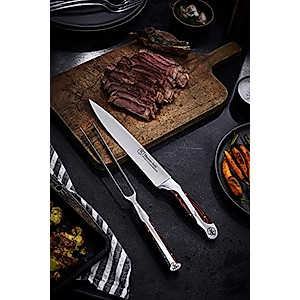 Hammer Stahl Carving Knife and Fork Set | German Forged High Carbon Stainless Steel Carving Set | Professional Carving Knife for Meat, Turkey & Brisket | Ergonomic Quad-Tang Pakkawood Handle