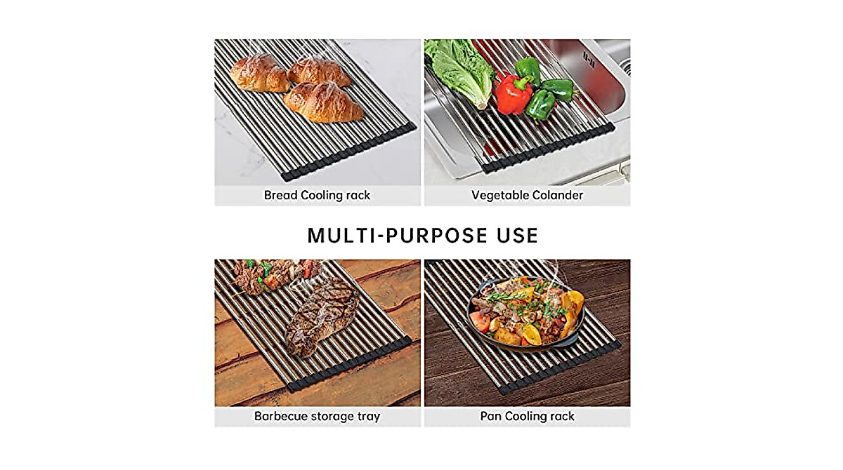 CHIRISEN Adjustable Roll Up Dish Drying Rack for Kitchens