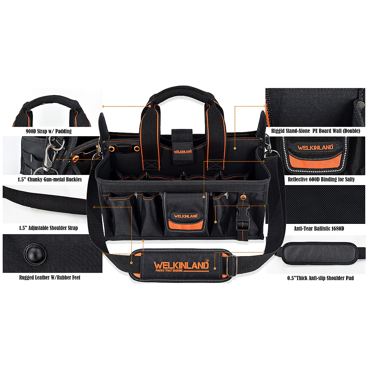 19-POCKETS Tool tote, Tool bag organizer, Electrician tool bag, HVAC tool bag, Tool caddy, Tool bags for electricians, Tool tote bag w/socket organizer tool boxes, Electrical and maintenance tool bag