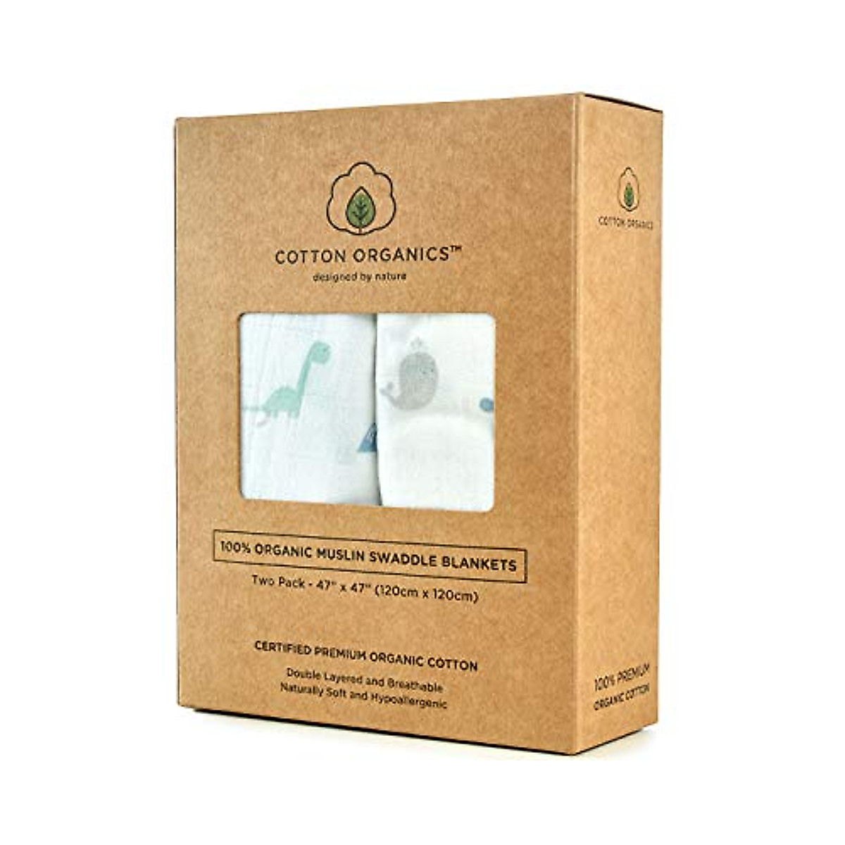 Cotton Organics Muslin Swaddle Blanket, Extra Soft and Hypoallergenic Organic Cotton, Gift Box (Blue)