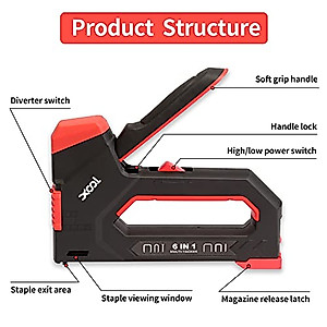 Staple Gun, XOOL 6 in 1 Upholstery Staple Gun, Manual Brad Nailer with 5000 Counts Staples for Wood, Wall, Crafts, Furniture, Decoration DIY, Doors and Windows