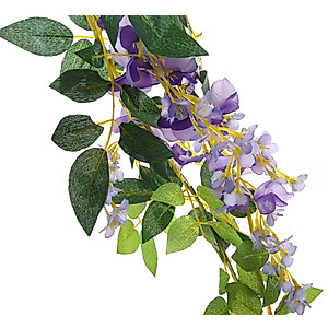 UUPP 2Pcs 6.6Ft Artificial Flowers Vines Silk Wisteria Artificial Garlands Fake Hanging Green Leaf Flower Ivy Vines for Home Garden Wedding Arch Decor, Purple
