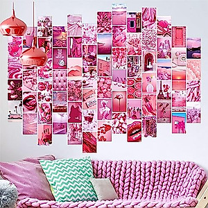 LCLAIDYDY 70PCS Hot Pink Wall Collage Kit Aesthetic Pictures,Pink Room Decor for Bedroom Trendy Small Posters for Room Aesthetic Dorm Photo VSCO Wall Decor Gift for Teen Girls 4x6 Inch