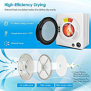 PETSITE Compact Laundry Dryer, Electric Portable Clothes Dryers With Stainless Steel Drum & Exhaust Pipe, 13.2 lbs Capacity, 5 Drying Modes for Apartments, Home, Dorm, 1350W, White