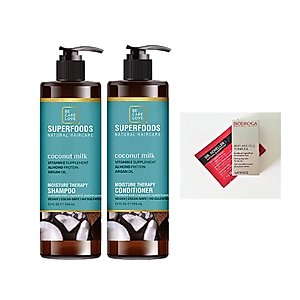 BCL Be Care Love Superfoods Coconut Milk Weightless Moisture Therapy Shampoo and Conditioner Duo 12 oz each (+ 2 Free Samples)