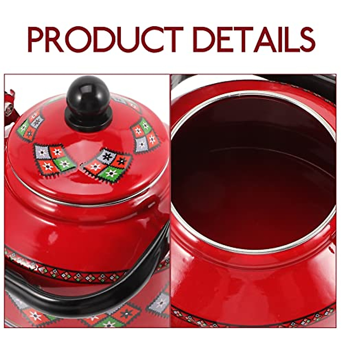 DOITOOL Enamel Tea Kettle Vintage Stovetop Tea Pot Hot Water Boiling Kettle Gas Cooker Kettle Coffee Pot with Handle 2.5L Red