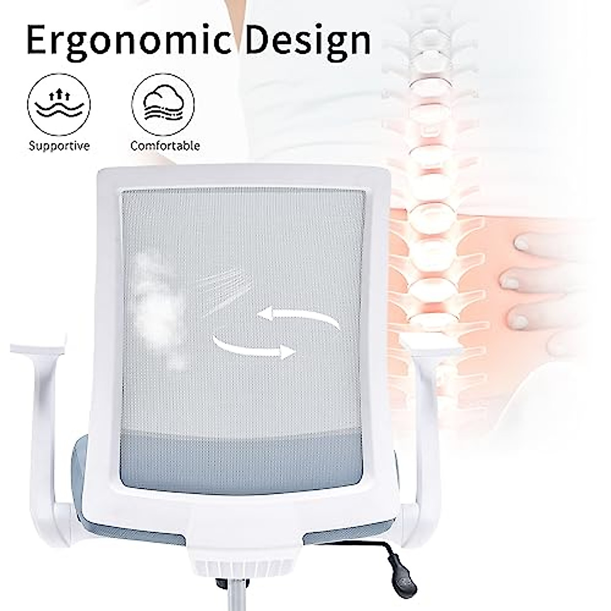 H HAILIBO Office Chair, Mesh Back Desk Chair, Swivel Ergonomic Computer Chair with Flip-Up Arms and Adjustable Height (Light Blue)