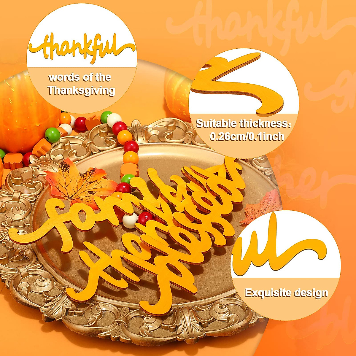 Yookeer 12 Pieces Thanksgiving Wood Cutouts Cards Fall Plate Decorations Thanksgiving Place Setting Thankful Grateful Blessed Family Joyful Wood Table Sign for Thanksgiving Dinner Decorations