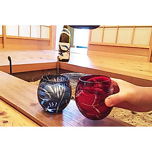 Toyo Sasaki Glass HG880-T106 Pair Free Glass, Kiriko Gift, Blue & Red, 11.8 fl oz (350 ml), Pack of 2