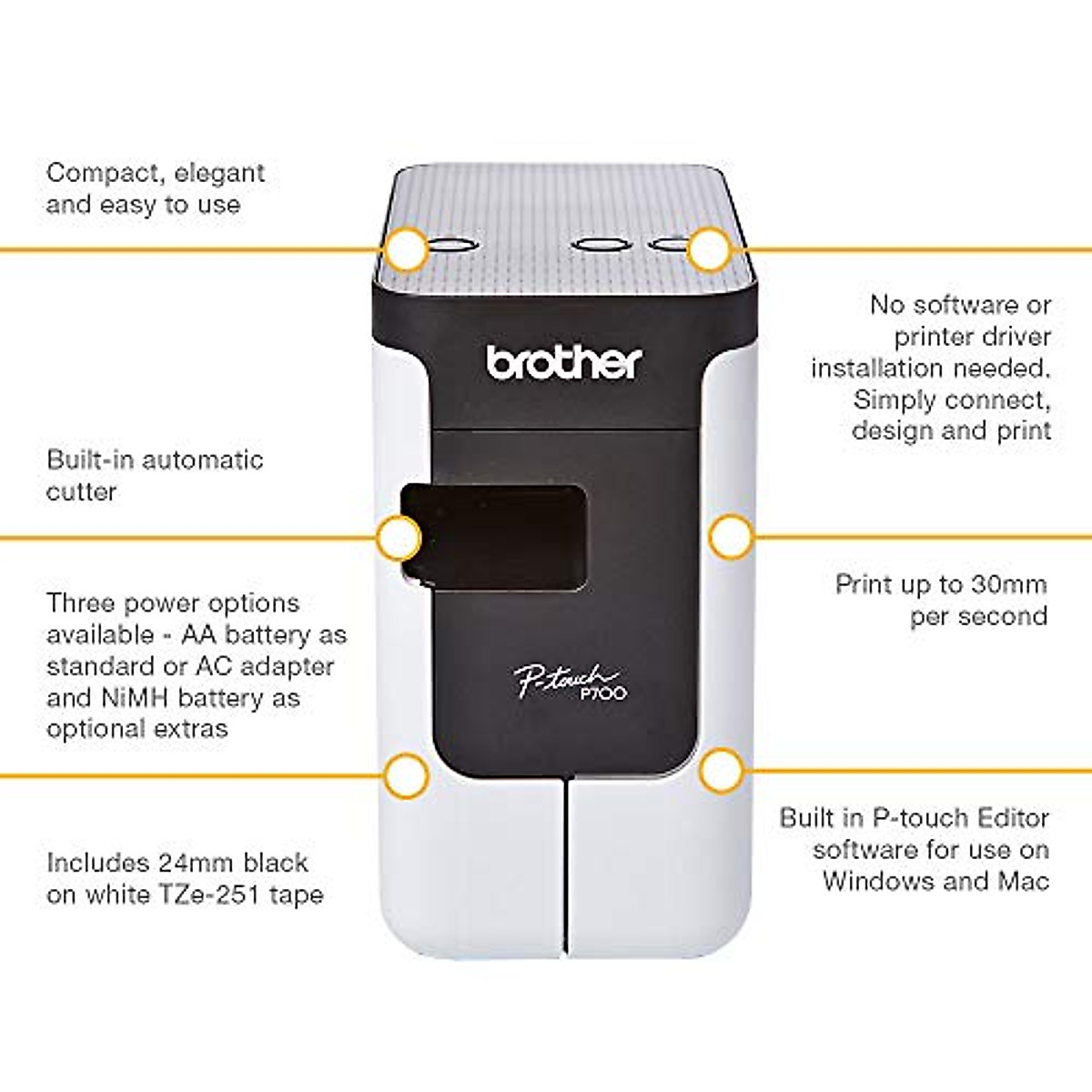 BROTHER PROF PC LBL MACH BLK/SILV PTP700