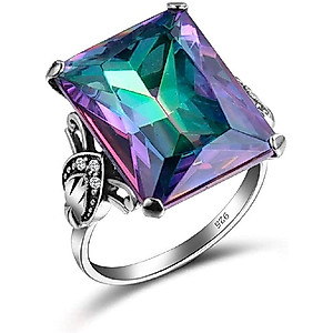 CTDFJRYFF 925 Sterling Silver Natural Topaz Ring 5ct Square Perfect Cut Rainbow Topaz Promise Ring CZ Eternal Engagement Wedding Ring (US Code 5-12) COLOUR(11)