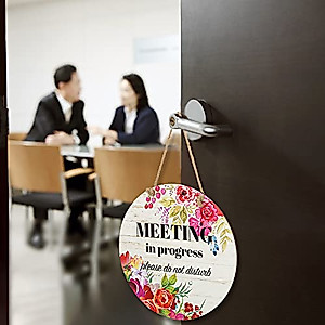 Capaniel Double-Side Meeting Do Not Disturb Door Sign- 12" Welcome Please Knock Hanging Decorative Wood Sign In a Meeting Sign for Office Door Meeting Room Home Study, Law Firms, Hotels