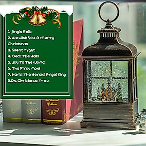 10.5" Christmas Snow Globe Lantern, Music Box, Rotating Snowflake Glitter Water Light with Timer, USB and Battery Powered Decoration (Church Christmas Tree)