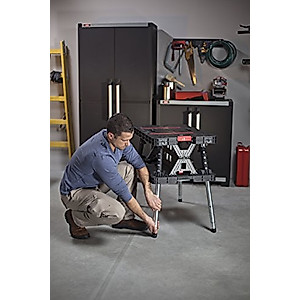 Keter Folding Compact Adjustable Workbench Sawhorse Work Table with Clamps 700 lb Capacity