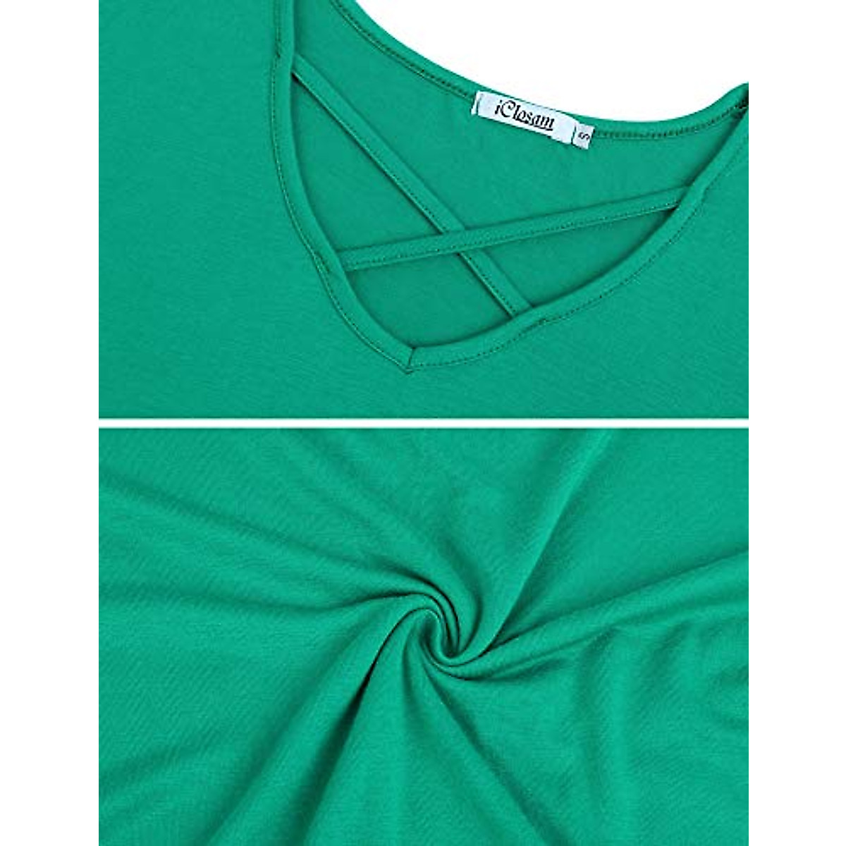 iClosam Women Christmas Letter Print Long Sleeve Tunic Shirts Criss Cross V-Neck Curved Hem Blouses Xmas Tops Sweatshirt Green L