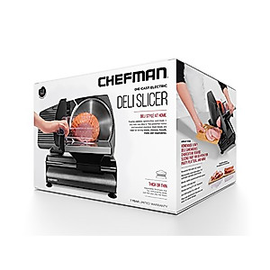 Chefman Die-Cast Electric Meat & Deli Slicer, A Powerful Machine with Adjustable Slice Thickness, Stainless Steel Blades & Safe Non-Slip Feet To Easily Cut Ham, Cheese, Bread, Fruit & Veggies At Home
