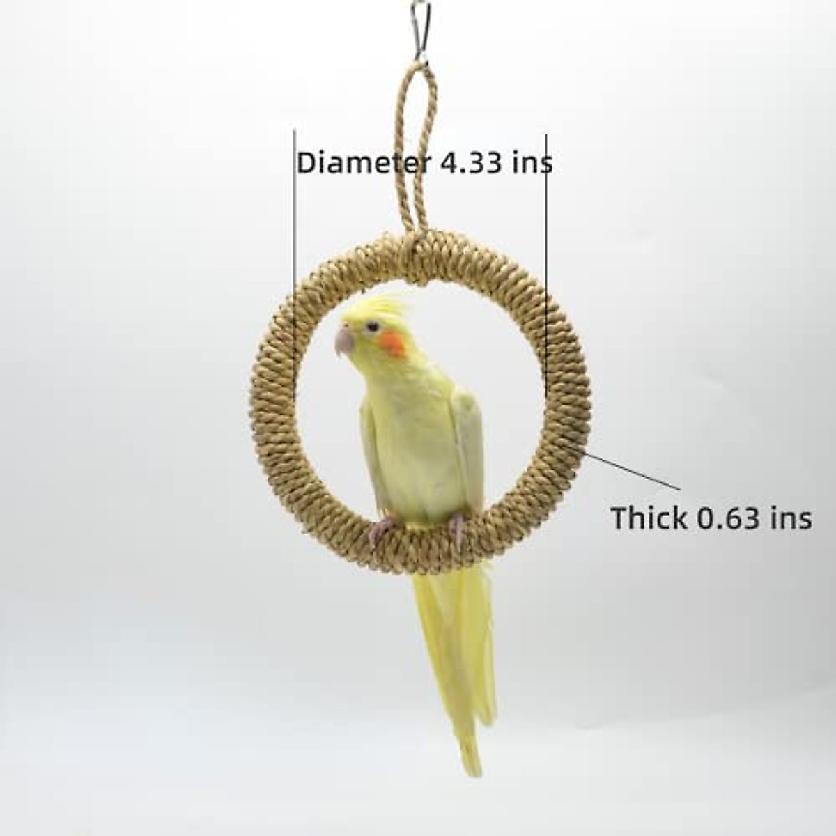 Bird Rope Swing Toy Parrot Climbing Perch Stand Natural Straw Rope Weaving Round Toy for Cockatiel Conure Cockatoo Parakeet Cage Hanging Decor