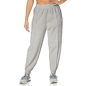 adidas Women's Studio Fleece Pants, Medium Grey Heather/White, Large