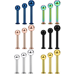 SCERRING 18PCS 12g Stainless Steel Balls Labret Monroe Lip Cheek Tragus Cartilage Helix Earring Ring Body Piercing Jewelry 12-16mm - Mix Color