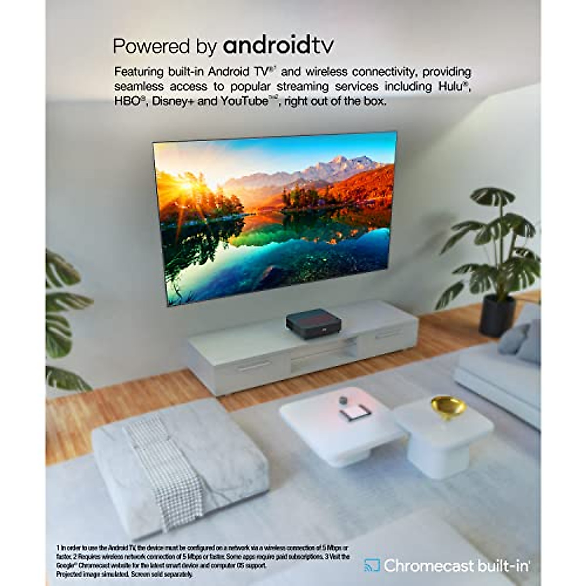 Epson EpiqVision Ultra Short Throw LS300 3LCD Smart Laser Projector, 3600 Lumens Color & White Brightness, HDR, Android TV, Yamaha Speakers, Bluetooth, Sports, Gaming, Movies & Streaming - Black